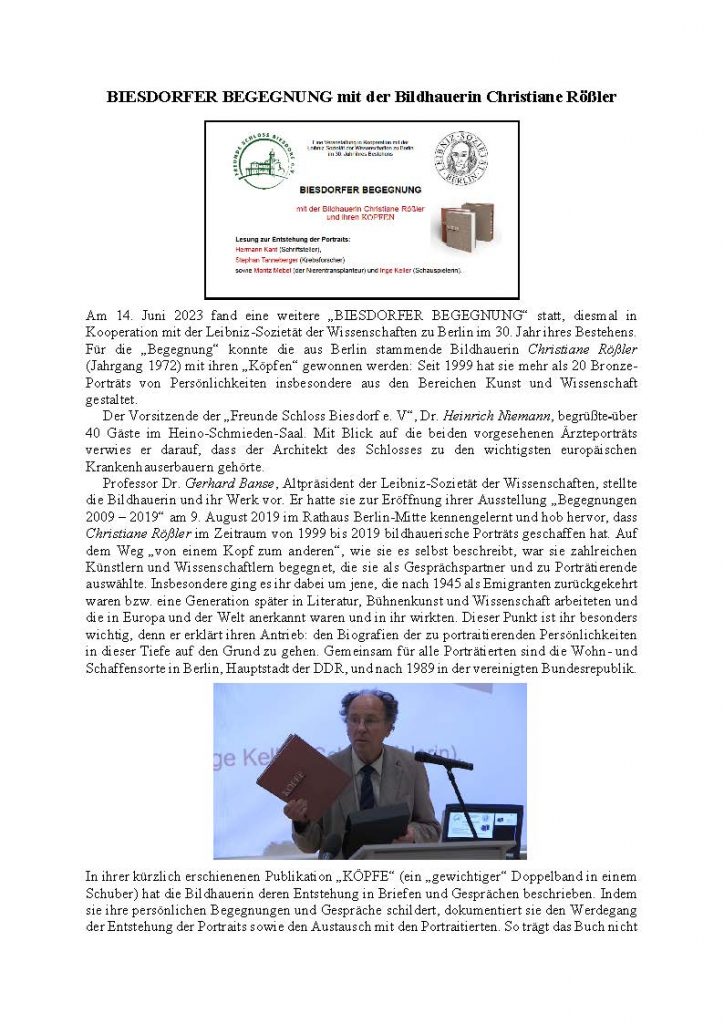» BIESDORFER BEGEGNUNG mit der Bildhauerin Christine Rößler am 14. Juni ...